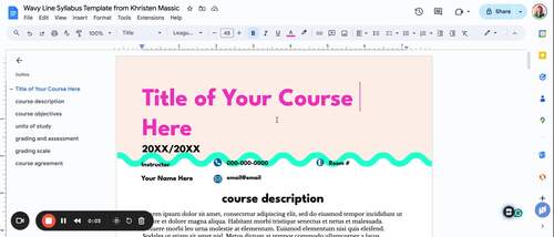 Middle School and High School Editable Syllabus Template, Google Docs