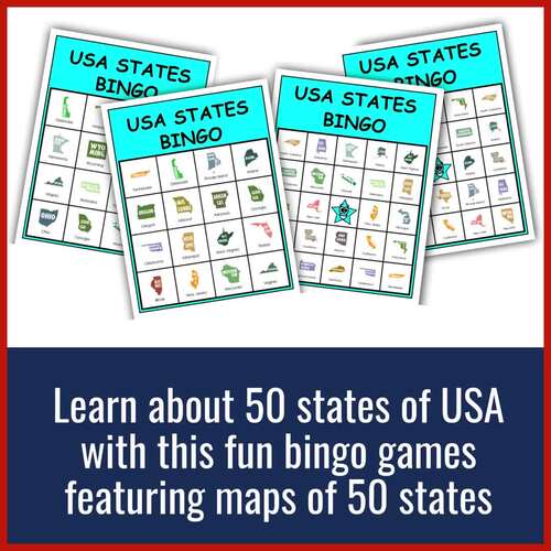 50 US States Bingo (Map Edition) - Social Studies Geography Skill Game ...