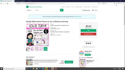 Vowel Teams ue, ew, iu for Google Slides Distance learning by Kinders Hero