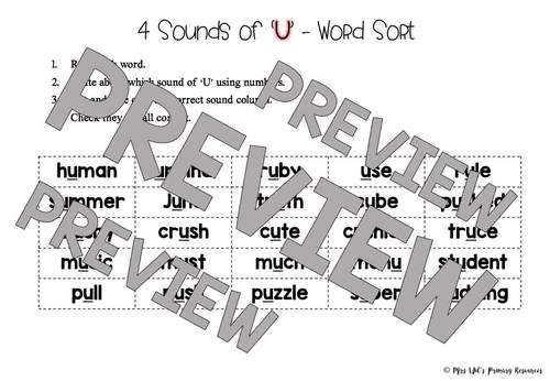 LEM Phonics | Rules | 4 Sounds of 'U' | Sound Sort Worksheet ...