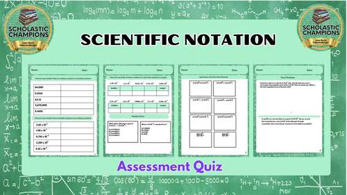 SCIENTIFIC NOTATION* Assessment Quiz Test * Middle School Math Pre-Algebra