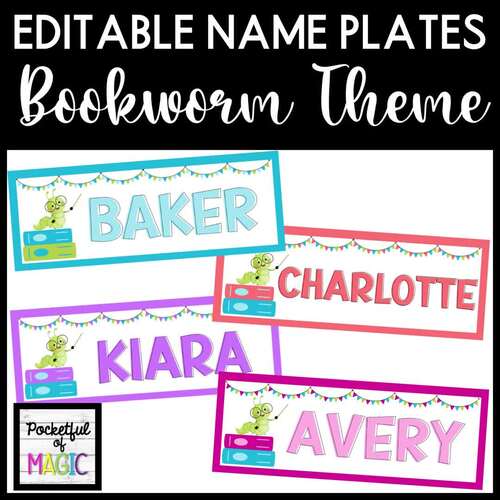 Bookworm Name Plates | Bookworm Name Tags | Bookworm Bookmark | Cute ...
