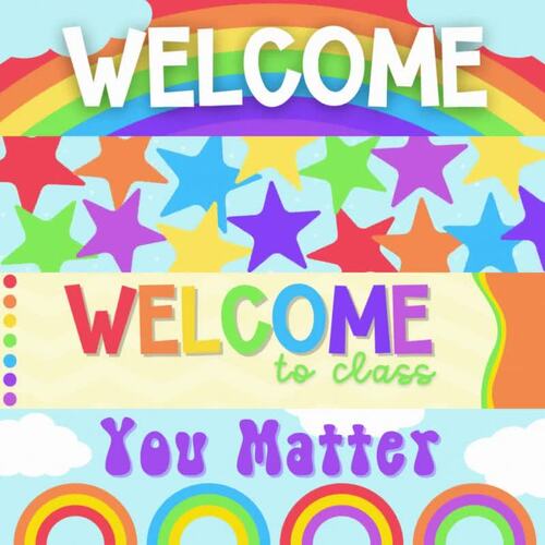 12 Animated bright rainbow theme Google Classroom headers banners