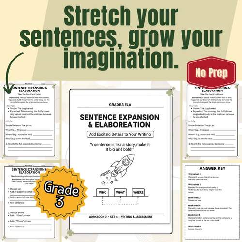 Sentence Expansion Worksheets Grade 3 | Stretching Sentences | No Prep
