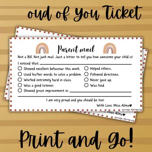 Proud of You Ticket Parent Mail Letter EDITABLE BIG BUNDLE | TPT