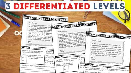 Prepositions Daily Editing & Revising STAAR 1 Week Warm Up Differentiated