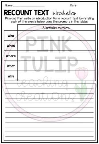 Recount Writing - Write An Introduction Worksheets | TpT