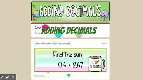 5th Grade Adding Decimals Quiz Google Classroom by Loving Math | TPT