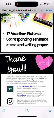 Newcomer ELL ESL Weather Vocabulary Writing: Picture Word Inductive Model