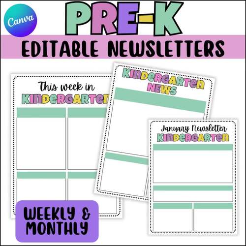 Kindergarten Parent Communication Editable Newsletters Monthly Templates
