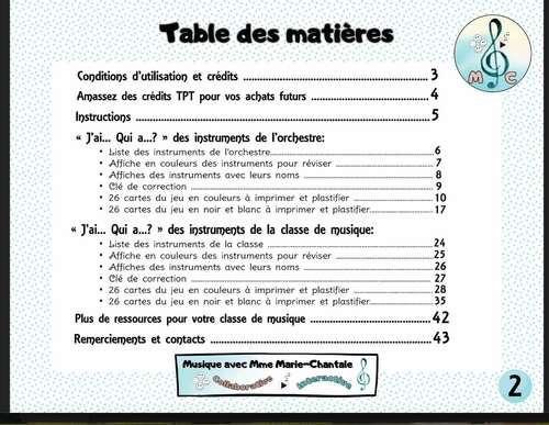 "J'ai... Qui a ... ?" (2) Instruments de l'orchestre / Instruments de ...