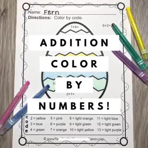 Color By Numbers Easter Eggs Addition Color By Code Worksheets | TpT