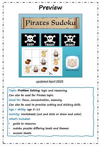 Pirates Sudoku by Teachers Telling Tales | TPT
