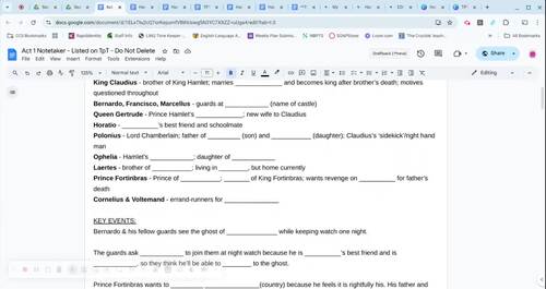 Hamlet Act 1 Bundle - Notes, Reading Guides, & Close Reading Activity