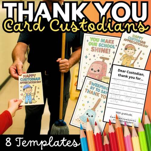 Thank You Card Custodians | Printable Coloring Cards | Writing Prompt ...