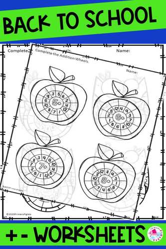 Addition and Subtraction to 20 Worksheets Fact Wheels BACK TO SCHOOL