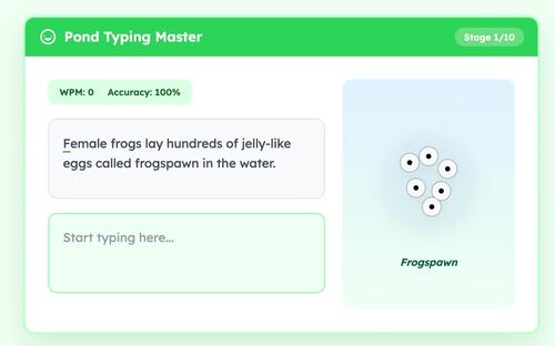 Spring Keyboarding Game for Google Sites | Life Cycle of a Frog Typing