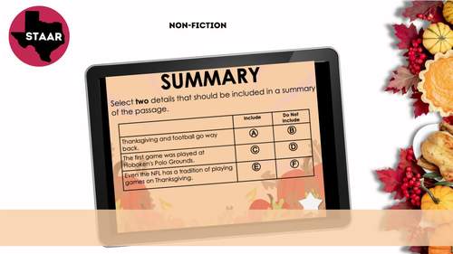 STAAR Thanksgiving Football Non-Fiction Reading Comprehension ...