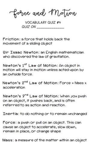 Force and Motion Quizzes and Study Guides for Weekly Assessment | TPT
