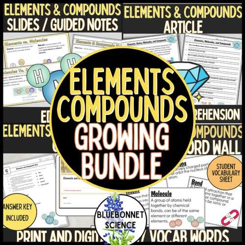 Elements and Compounds NEW 2024 TEKS 7.6A Bundle by Bluebonnet Science