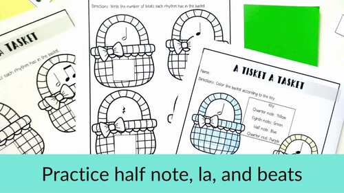 A Tisket A Tasket Folk Song PRINTABLE Worksheets for Half Note | TPT