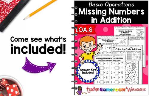 Missing Numbers in Addition | Missing Addends Worksheets | Math Printables