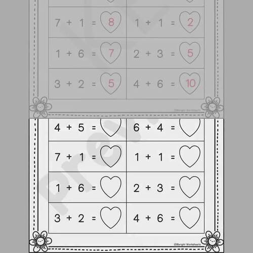 Valentine Addition Within 10 Worksheets | Kindergarten & Grade 1 | No Prep
