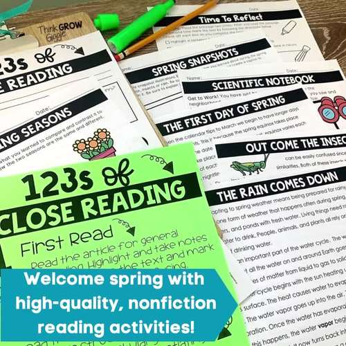 Reading Comprehension Passages Spring Close Read Rain Insects Activities