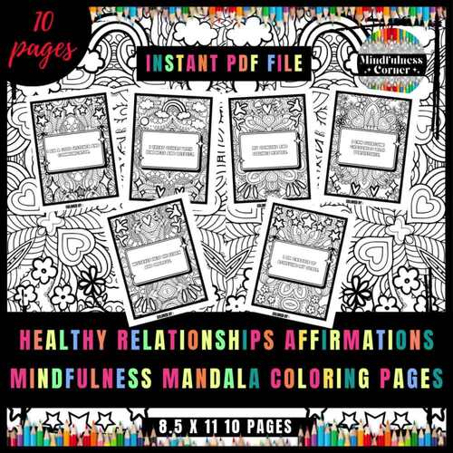 Healthy Relationships Positive Affirmations & Mindset Growth Coloring Pages