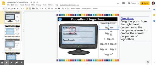 Properties of Logarithms Digital Activity by The Enlightened Elephant