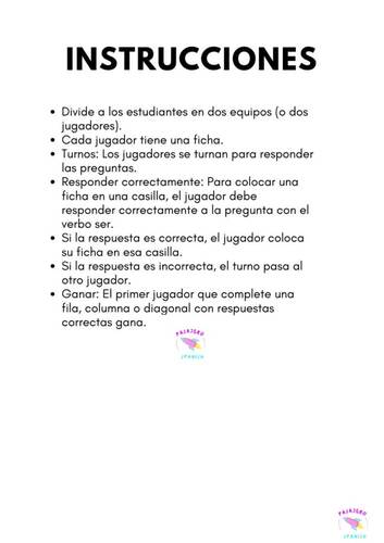 VERBO SER TRES EN RAYA VERB SER TIC TAC TOE by Pasajero Spanish | TPT