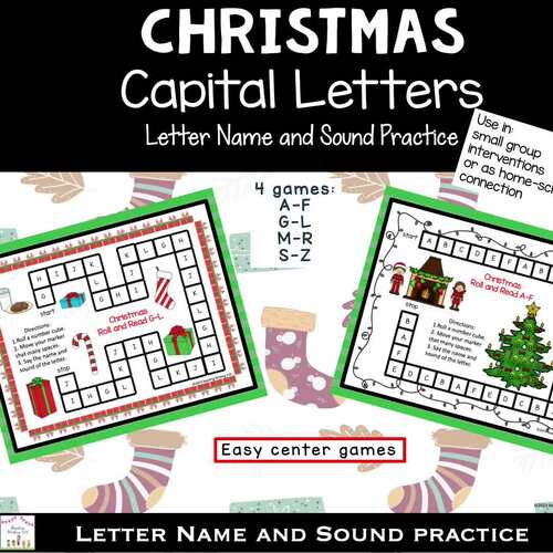 4 Christmas Capital Letter Recognition and Sound Games - PreK, Kindergarten