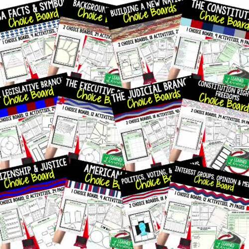 Executive Branch Activities Choice Board, Digital Google Learning & Print