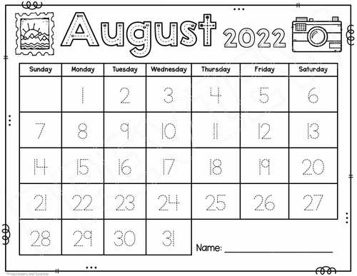 Calendar Trace 2022-2023 by Preschoolers and Sunshine | TpT