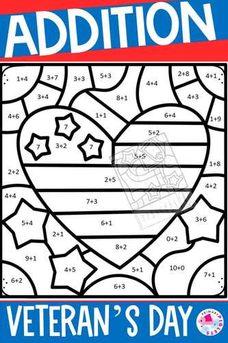 Veterans Day Color by Number Code Addition Subtraction to 10 & 20 ...