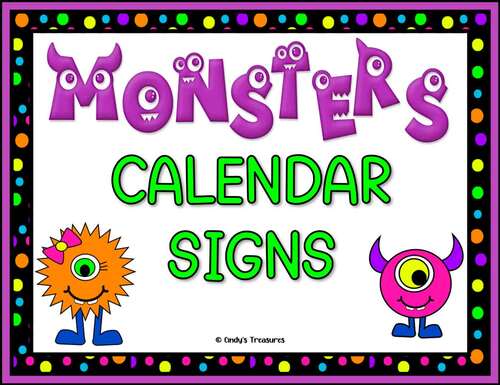 Monsters Calendar Cards by Cindy's Treasures | TPT