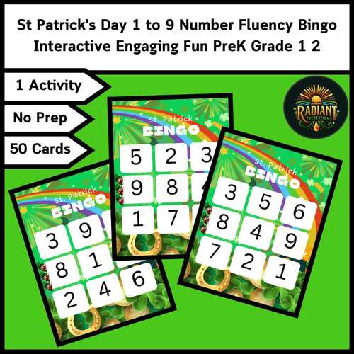 St Patrick's Day 1 to 9 Number Fluency Bingo Interactive Engaging PreK ...