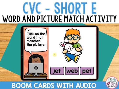 CVC Short E Word and Picture Match Phonics Boom Cards with Audio ...