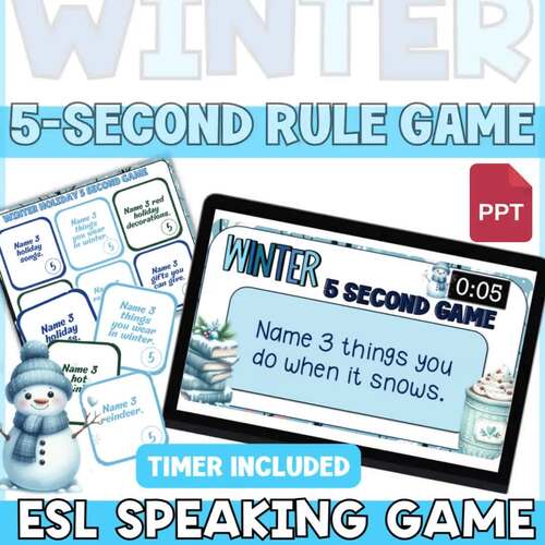 ESL Winter 5 Second Rule Game-Digital & Printable Speaking & Vocabulary ...