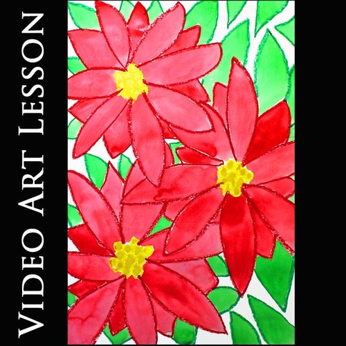 CHRISTMAS POINSETTIA Art Lesson | WINTER Drawing & Watercolor Painting ...