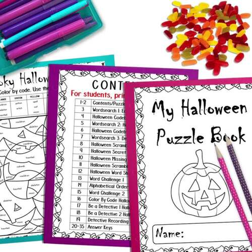 Halloween Fun & Busy Puzzle Worksheets for Early Finishers I Spy Code ...