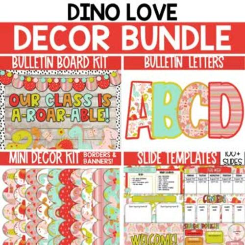 Dinosaur Valentines Bulletin Board Decor Bundle / Bright February Decor ...