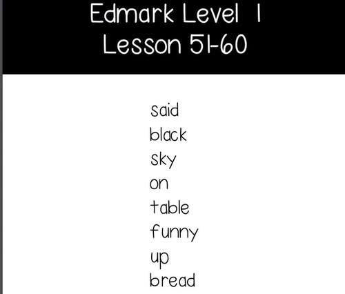Edmark Reading Level 1 Worksheets (Lesson 51-60) | TPT