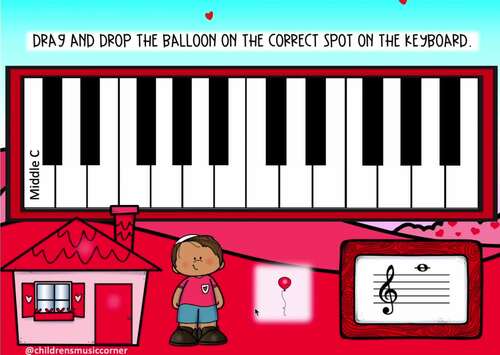 Valentine - Note Reading Treble Clef on Piano Digital Task Cards on ...