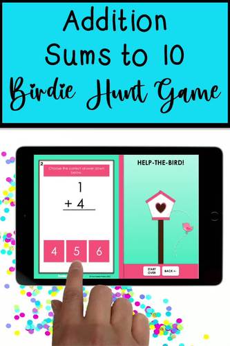 Addition to 10 Digital BIRDIE Hunt Game by First Grade Frolics | TPT