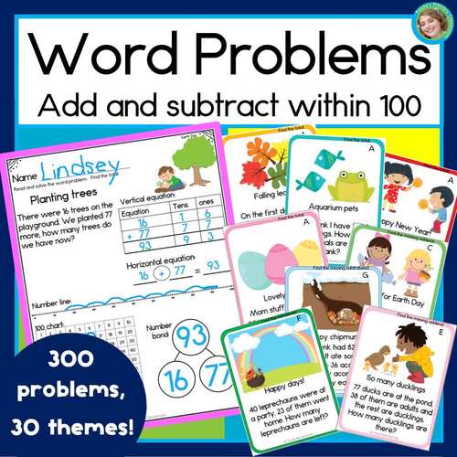 Story Word Problems Add & Subtract Within 100 Missing Addend Subtrahend ...