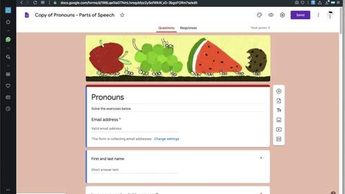 Parts of Speech Revision Exercises in Google Forms Task Cards, Test Prep