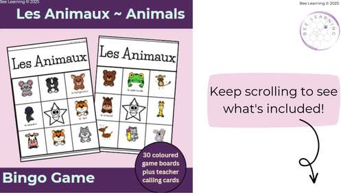 French Les Animaux Bingo Game | Animals Vocabulary Listening Game