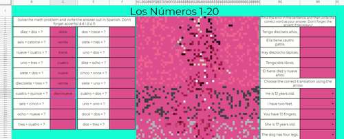 Spanish Numbers 1-20 Digital Mystery Picture Spanish Pixel Art Activity ...
