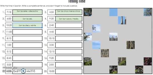 Telling Time in Spanish Mystery Picture Puzzle Short Answer Version